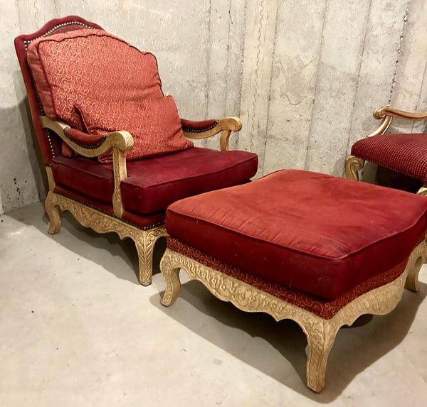 Custom Bergere Chair and Ottoman KLM Luxury Consignment